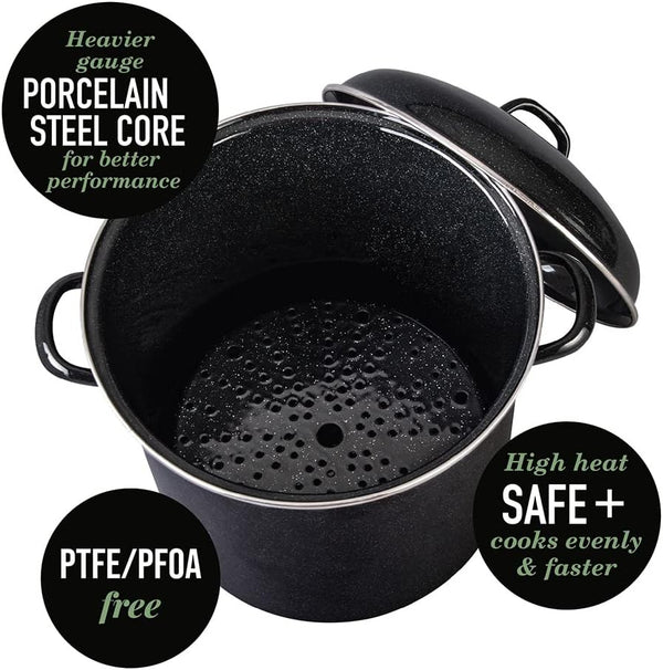Granite Ware 15 Qt Heavy Gauge Steamer Pot with Lid and Trivet (Speckl ...